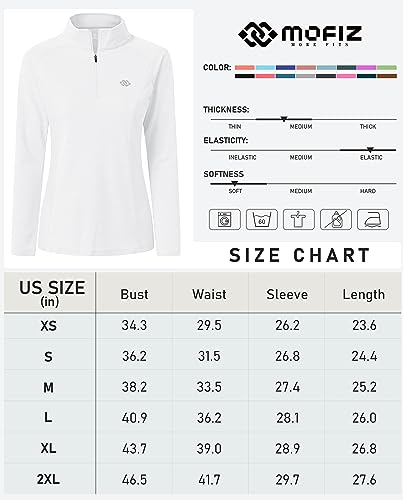 MoFiz Golf Shirt for Women Long Sleeves UV Protection Zip-up Female Biking Shirt Womens Daily Wear Tops White M