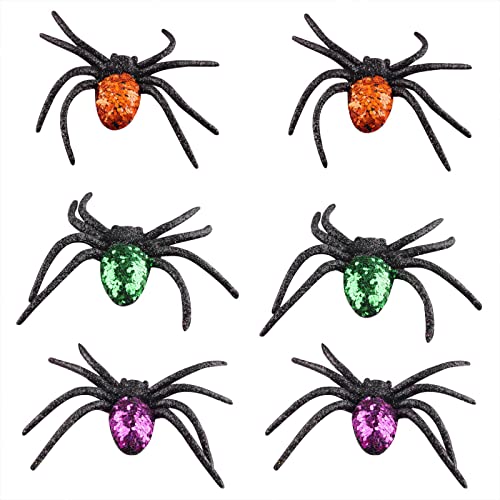 Halloween Spider Prank Toys 6 Pack Plastic Spider Web Decoration Realistic Fake for Halloween Haunted House Spooky and Creepy Themed Party Supplies