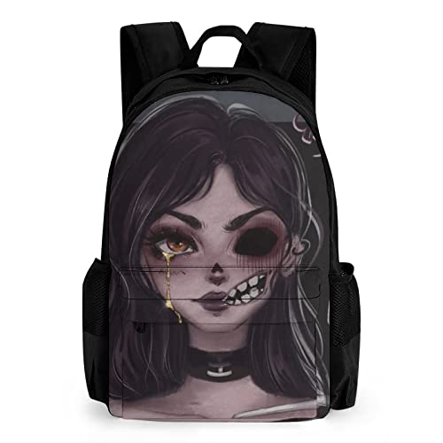 YAkkYA Gothic Women Woman Ghost Style Art Rucksacks Durable Polyester Anti-Theft Multipurpose Carry On Bag Large Capacity Gym Outdoor Hiking Backpack With Smooth Zippers