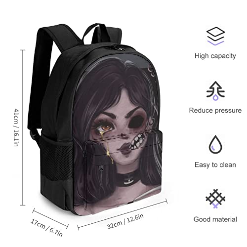 YAkkYA Gothic Women Woman Ghost Style Art Rucksacks Durable Polyester Anti-Theft Multipurpose Carry On Bag Large Capacity Gym Outdoor Hiking Backpack With Smooth Zippers