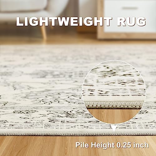 Area Rug Living Room Rugs - 5x7 Machine Washable Soft Farmhouse Boho Moroccan Floral Thin Rug Indoor Floor Carpet for Bedroom Under Dining Table Home Office Decor - Grey