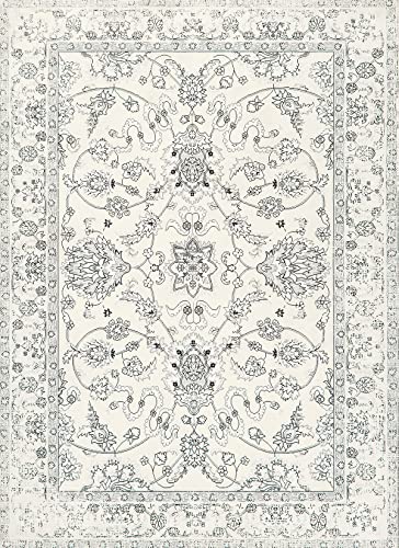 Area Rug Living Room Rugs - 5x7 Machine Washable Soft Farmhouse Boho Moroccan Floral Thin Rug Indoor Floor Carpet for Bedroom Under Dining Table Home Office Decor - Grey