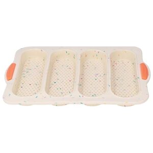 bread baking pan, insulated handle easy demolding baguette mould soft 4 grooves wearproof for kitchen(beige color bar)