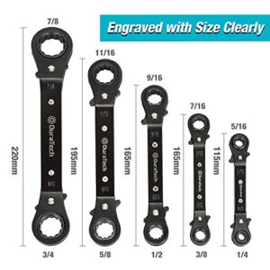 DURATECH 5-Piece Box End Ratcheting Wrench Set and 10-Piece Ratcheting Wrench Set, CR-V Steel, with Pouch