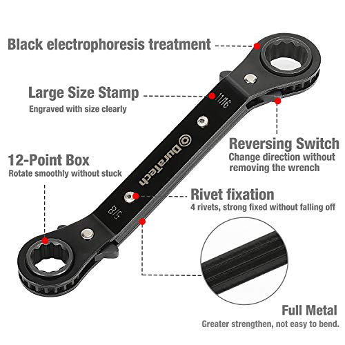 DURATECH 5-Piece Box End Ratcheting Wrench Set and 10-Piece Ratcheting Wrench Set, CR-V Steel, with Pouch