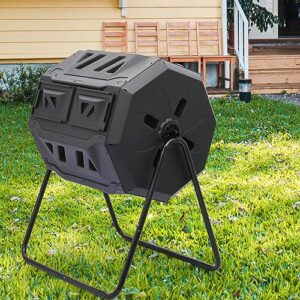 Magshion 43 Gal Chamber Compost Tumbler Outdoor Tumbling Composting Bins High Volume Garden Composter w/Dual Chamber Sliding Doors for Gardening, Black Sliding Doors