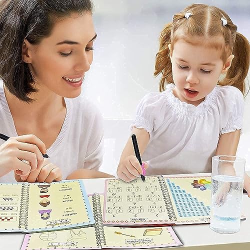 Reusable Grooved Handwriting Workbooks,Magic Copybook,Magic Writing Practice Copy Books, to Help Children Improve Their Handwriting Ink Practice Age 3-8 ​Calligraphy for Kids(5 Books with Pens)