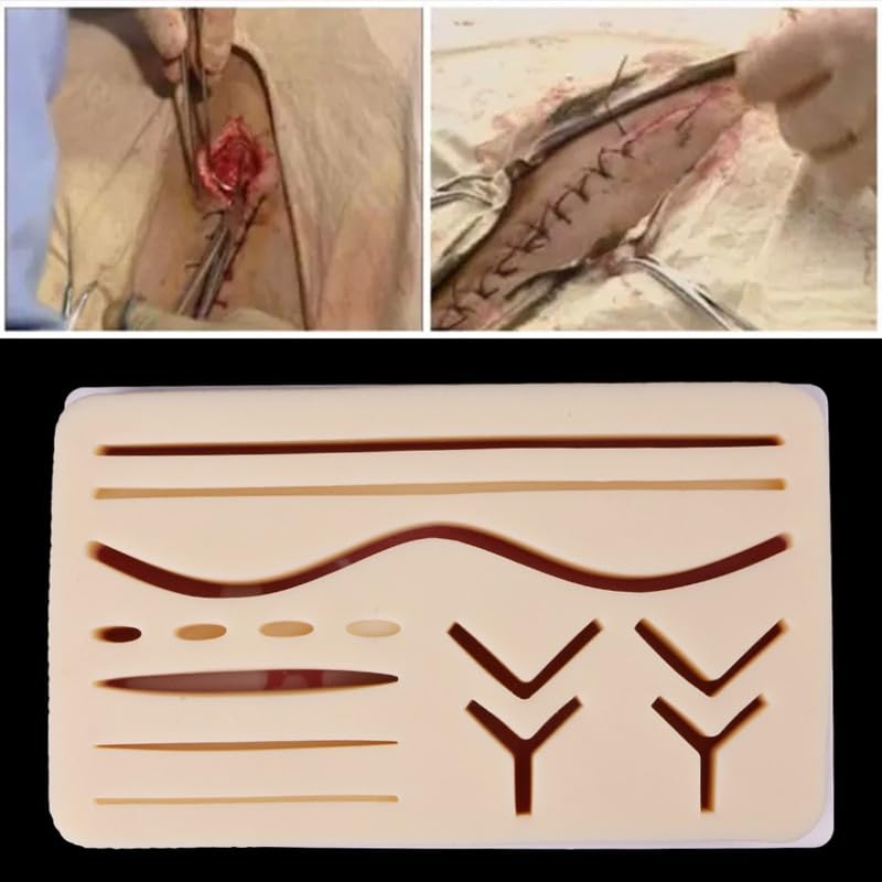 BYBEST Anatomy Models Traumatic Skin Suture Training Model Pad with Wound Silicone Suture Practice Pad Teaching Equipment Training Skin Model Study Tools