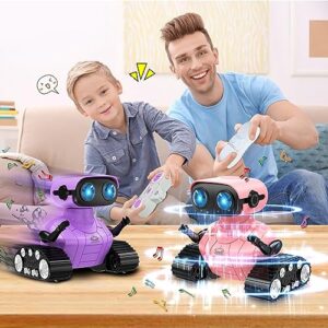 OMOZOMBB Robot for Kids Toy-Rechargeable Remote Control Robot Toys,Toy with Music and LED Eyes,Dance Moves,for Girls Toys Age 6-8 2-7 Pink Robot Toy - Shiny Pink