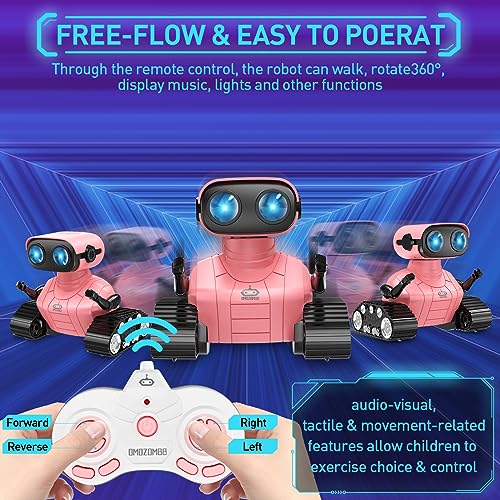 OMOZOMBB Robot for Kids Toy-Rechargeable Remote Control Robot Toys,Toy with Music and LED Eyes,Dance Moves,for Girls Toys Age 6-8 2-7 Pink Robot Toy - Shiny Pink