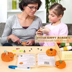 Crochetta Crochet Kit for Beginners, Crochet Starter Kit with Step-by-Step Video Tutorials, Crochet Animal Kits for Adults and Kids, DIY Craft Supplies, 3 Pack Pumpkins Thanksgiving Decor (40%+ Yarn)