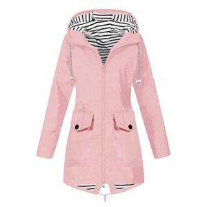 my orders, gamivast packable women rain jackets waterproof with hood lightweight long sleeve zip up windbreaker mid length winter coat, pink clothes for women, lightning deals of today prime clearance