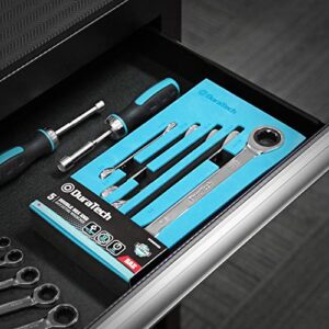 DURATECH Extra Long Flex-Head Ratcheting Wrench Set and Double Box End Ratcheting Wrench Set, 5-Piece, CR-V Steel, with EVA Foam Tool Organizer