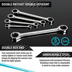 DURATECH Extra Long Flex-Head Ratcheting Wrench Set and Double Box End Ratcheting Wrench Set, 5-Piece, CR-V Steel, with EVA Foam Tool Organizer