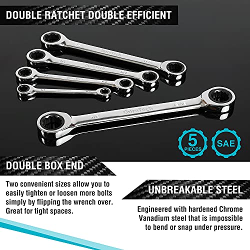 DURATECH Extra Long Flex-Head Ratcheting Wrench Set and Double Box End Ratcheting Wrench Set, 5-Piece, CR-V Steel, with EVA Foam Tool Organizer