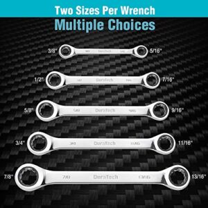 DURATECH Extra Long Flex-Head Ratcheting Wrench Set and Double Box End Ratcheting Wrench Set, 5-Piece, CR-V Steel, with EVA Foam Tool Organizer