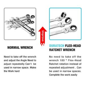 DURATECH Extra Long Flex-Head Ratcheting Wrench Set and Double Box End Ratcheting Wrench Set, 5-Piece, CR-V Steel, with EVA Foam Tool Organizer