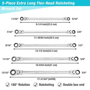 DURATECH Extra Long Flex-Head Ratcheting Wrench Set and Double Box End Ratcheting Wrench Set, 5-Piece, CR-V Steel, with EVA Foam Tool Organizer