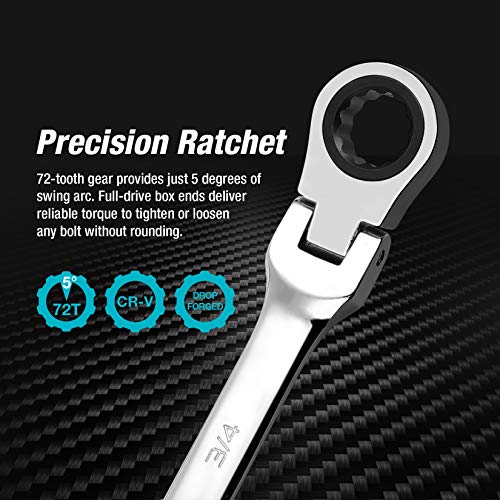 DURATECH Extra Long Flex-Head Ratcheting Wrench Set and Double Box End Ratcheting Wrench Set, 5-Piece, CR-V Steel, with EVA Foam Tool Organizer