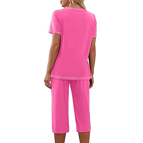 Today Deals Prime, Gamivas 2 Piece Sets for Women Plus Size Casual Floral Short Sleeve Tops Loose Pant, Pink Pajama Sets, Lightning Deals Of Today Prime Clearance