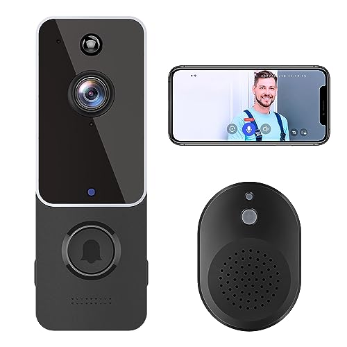 FISHBOT Doorbell Camera Wireless with Ring Chime, AI Human Detection, 1080p HD Video, Cloud Storage, Night Vision, Battery Powered, Real-Time Alert, Indoor/Outdoor Surveillance