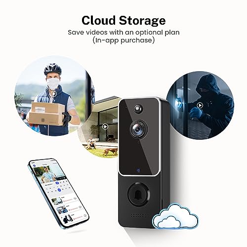 FISHBOT Doorbell Camera Wireless with Ring Chime, AI Human Detection, 1080p HD Video, Cloud Storage, Night Vision, Battery Powered, Real-Time Alert, Indoor/Outdoor Surveillance