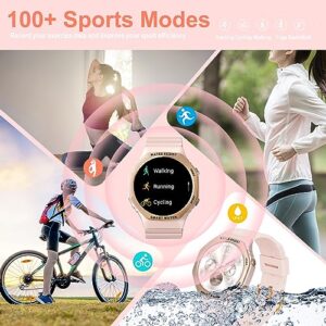 1.32”Smart Watch for Women (Answer/Make Call), 100+Sports Modes Smartwatches with Heart Rate/SpO2/BP/Menstrual Cycle/Sleep Monitor, Step Calorie Counter Fitness Tracker IP67 iOS Android Gift Pink