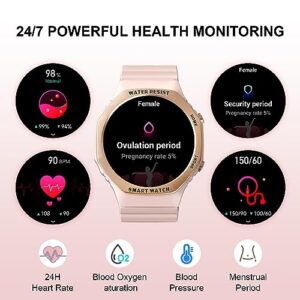 1.32”Smart Watch for Women (Answer/Make Call), 100+Sports Modes Smartwatches with Heart Rate/SpO2/BP/Menstrual Cycle/Sleep Monitor, Step Calorie Counter Fitness Tracker IP67 iOS Android Gift Pink