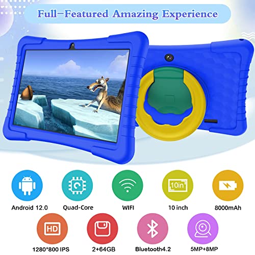 Kids Tablet, 10 inch Tablet for Kids Android 12 Tablet 2GB 64GB Toddler Tablet with 8000mAh Battery, WiFi, Bluetooth, Dual Camera, Parental Control, Google Play, Netflix, YouTube(Dark Blue)