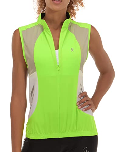 Little Donkey Andy Women's Bike Vests Sleeveless Cycling Jerseys Shirts Breathable 4 Rear Pockets Fluorescent Yellow M