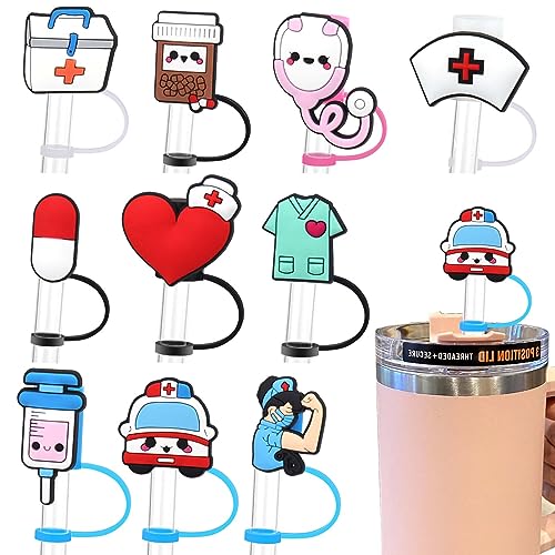 AIERSA 10Pcs Nurse Straw Cover Cap for Stanley Cup, Silicone Straw Topper Compatible with Stanley 30&40 Oz Tumbler with Handle,Straw Tip Covers for Stanley Cups Accessories