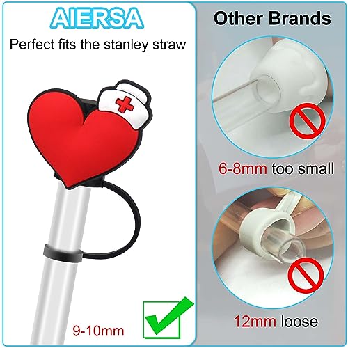 AIERSA 10Pcs Nurse Straw Cover Cap for Stanley Cup, Silicone Straw Topper Compatible with Stanley 30&40 Oz Tumbler with Handle,Straw Tip Covers for Stanley Cups Accessories