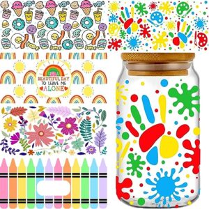 myhiju 5 sheets uv dtf transfer sticker for 16oz libbey glass cups, uv dtf cup wrap transfer cup stickers clear film transfer paper mug stickers waterproof diy rub on transfers for crafts decals (style3)