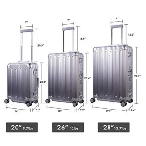 TRAVELKING All Aluminum Luggage Carry On Spinner Hard Shell Suitcase Lightweight Metal Suitcases 20“ & 28 Inch Luggage Set