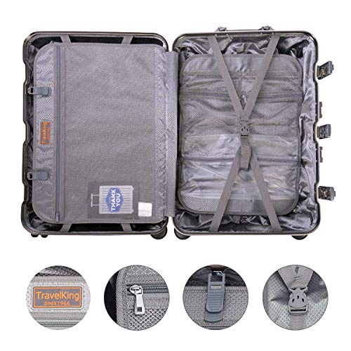 TRAVELKING All Aluminum Luggage Carry On Spinner Hard Shell Suitcase Lightweight Metal Suitcases 20“ & 28 Inch Luggage Set