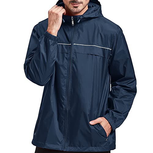 SWISSWELL Mens Waterproof Hooded Coat Rain Jacket, Breathable Running Windbreaker Outdoor for Hiking Travel