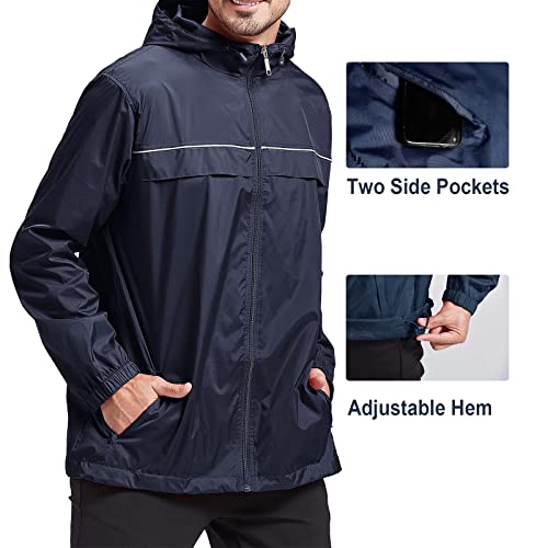 SWISSWELL Mens Waterproof Hooded Coat Rain Jacket, Breathable Running Windbreaker Outdoor for Hiking Travel