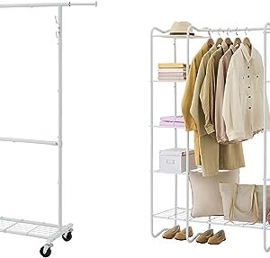 Gewudraw Metal Garment Rack on Wheels and Portable Closet Wardrobe Rack