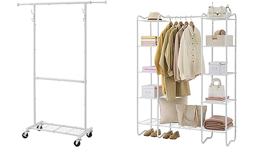 Gewudraw Metal Garment Rack on Wheels and Portable Closet Wardrobe Rack