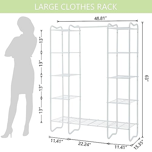 Gewudraw Metal Garment Rack on Wheels and Portable Closet Wardrobe Rack