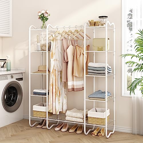 Gewudraw Metal Garment Rack on Wheels and Portable Closet Wardrobe Rack