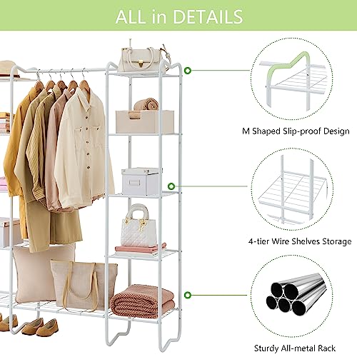 Gewudraw Metal Garment Rack on Wheels and Portable Closet Wardrobe Rack