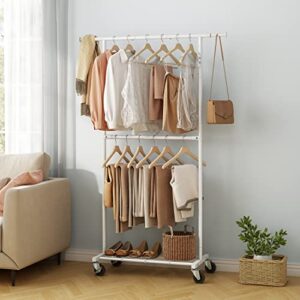 Gewudraw Metal Garment Rack on Wheels and Portable Closet Wardrobe Rack