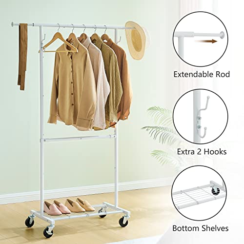 Gewudraw Metal Garment Rack on Wheels and Portable Closet Wardrobe Rack