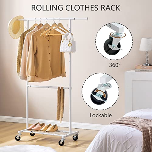 Gewudraw Metal Garment Rack on Wheels and Portable Closet Wardrobe Rack