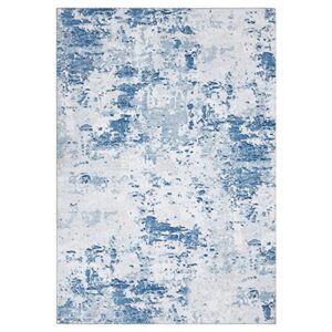 Zacoo Washable Rug 5x7 Area Rugs Abstract Blue Printed Rug Low Pile Area Rug Modern Rug Abstract Distressed Floor Mat Non Slip Area Rugs Living Room Bedroom Light Blue