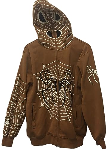 Thopavenoir Women Y2k Vintage Hoodie Zipper Grunge Fairy Sweatshirt Hoodies Aesthetic Harajuku Jacket Cardigan Streetwear (Brown, L)