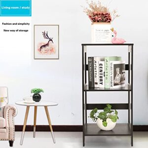 Bookshelf Organizer 3 Tier, Black Bookcase 2 Shelf, End Table Side Table with Storage Rack Nightstand for Livingroom Home Office Kitchen