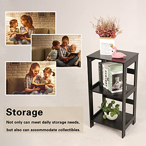 Bookshelf Organizer 3 Tier, Black Bookcase 2 Shelf, End Table Side Table with Storage Rack Nightstand for Livingroom Home Office Kitchen