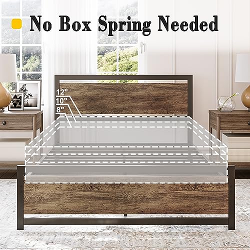 LIKIMIO Queen Bed Frame, Platform Bed with Headboard and Under Bed Storage for Queen Size Mattress, Sturdy and Easy Assembly, No Box Spring Needed, Walnut